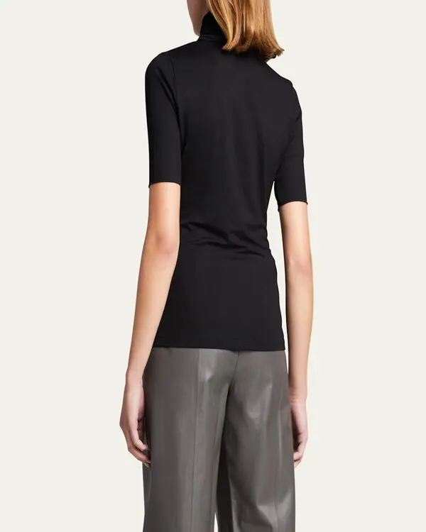 Majestic Filatures Soft Touch Elbow-sleeve Turtleneck Top