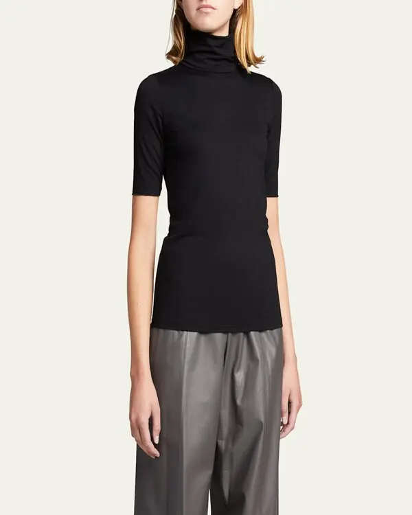 Majestic Filatures Soft Touch Elbow-sleeve Turtleneck Top