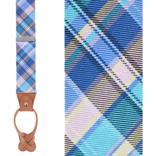 Trafalgar Sherwood Plaid Silk Suspenders - Blue Plaid