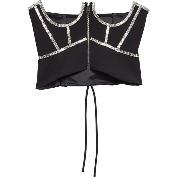 AREA Baguette Crystal Virgin Wool Blend Corset - Black