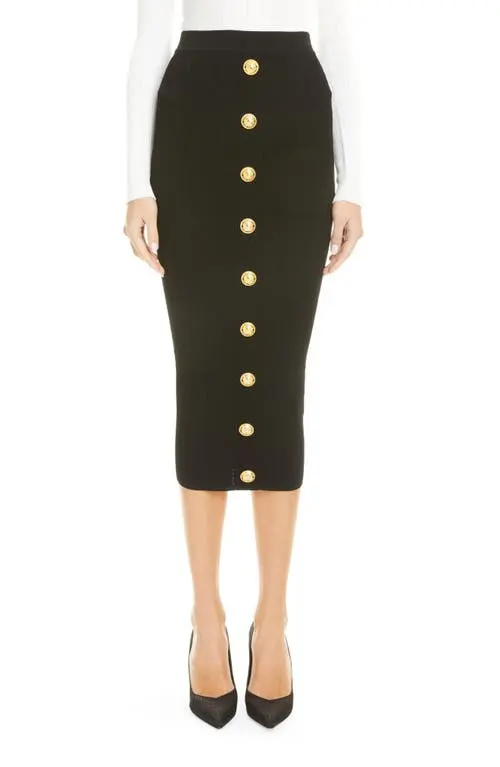 Balmain Button-front Ribbed Midi Skirt