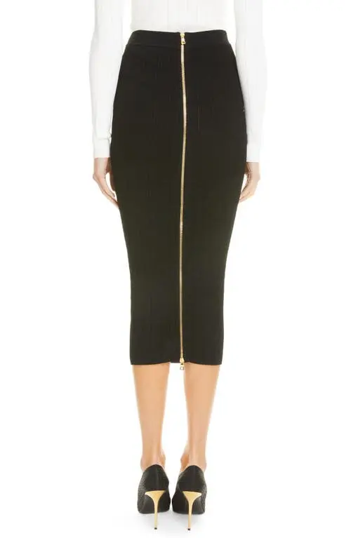 Balmain Button-front Ribbed Midi Skirt