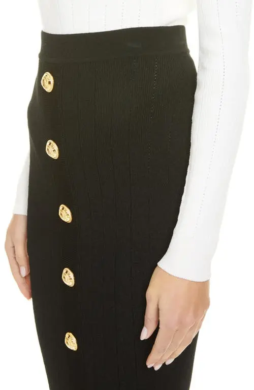 Balmain Button-front Ribbed Midi Skirt