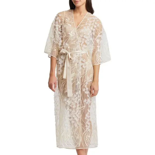 Rya Collection Kiss Flower Appliqué Robe - Champagne