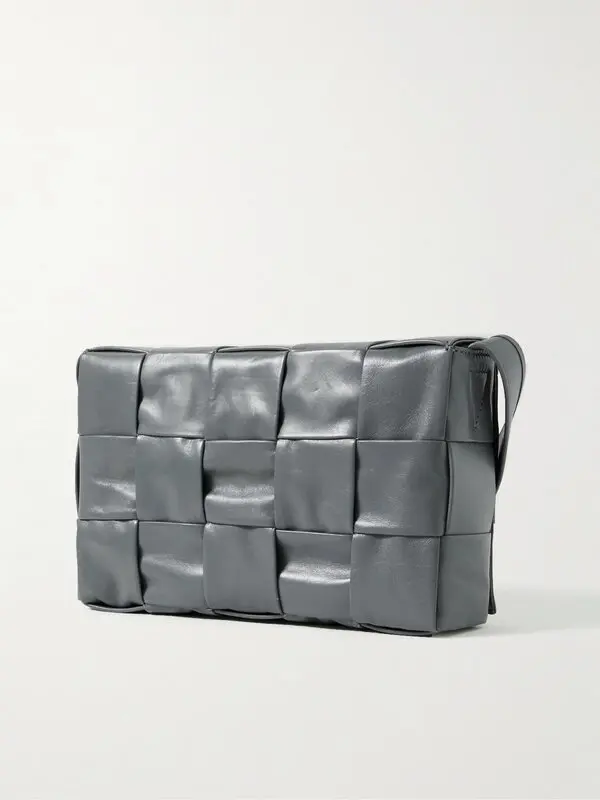 Bottega Veneta Cassette Intrecciato Leather Messenger Bag - Gray