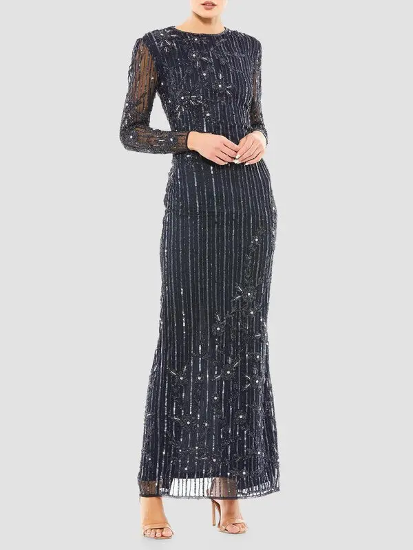 Mac Duggal Embellished Long-sleeve Gown