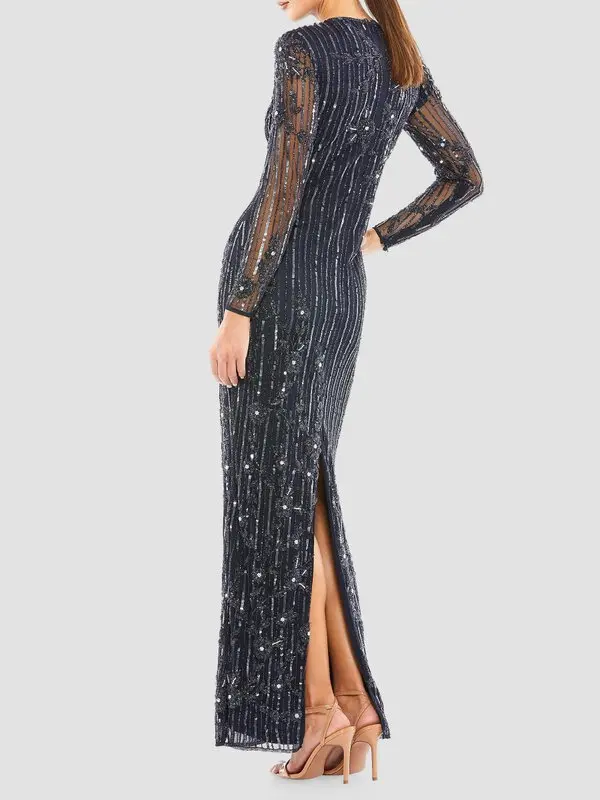 Mac Duggal Embellished Long-sleeve Gown