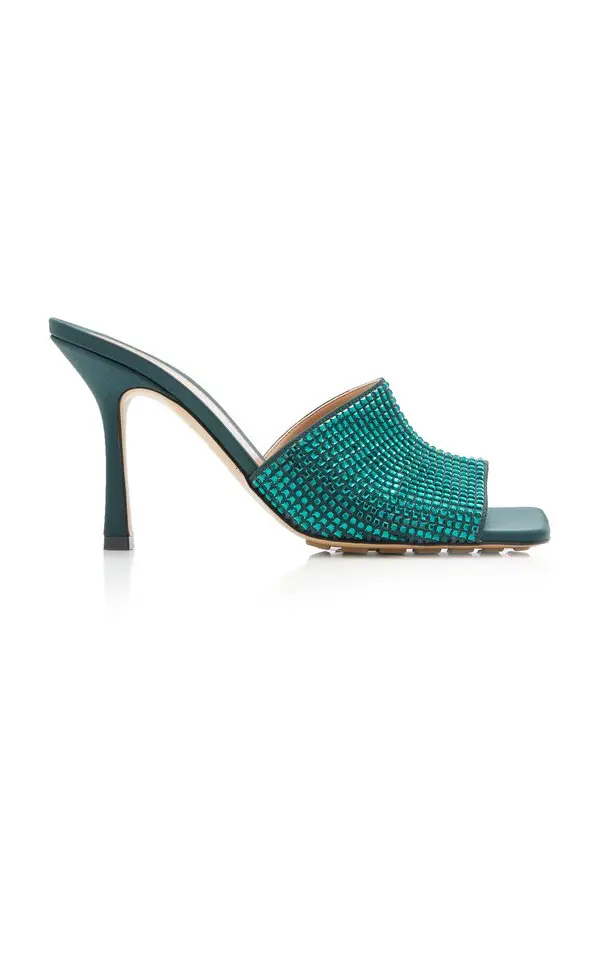 Bottega Veneta Sparkle Slide Stretch Satin Sandals - Turquoise