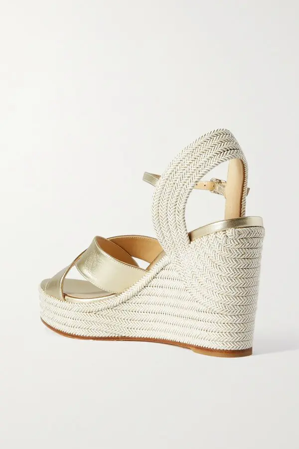 JIMMY CHOO Dellena 100 Metallic Leather Espadrille Wedge Sandals - Neutrals