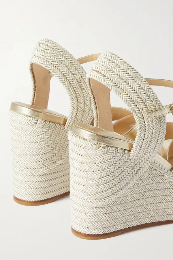 JIMMY CHOO Dellena 100 Metallic Leather Espadrille Wedge Sandals - Neutrals