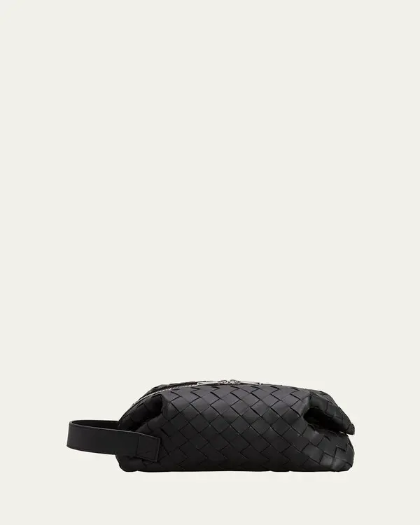Bottega Veneta Intrecciato Leather Toiletry Bag - Black-silver