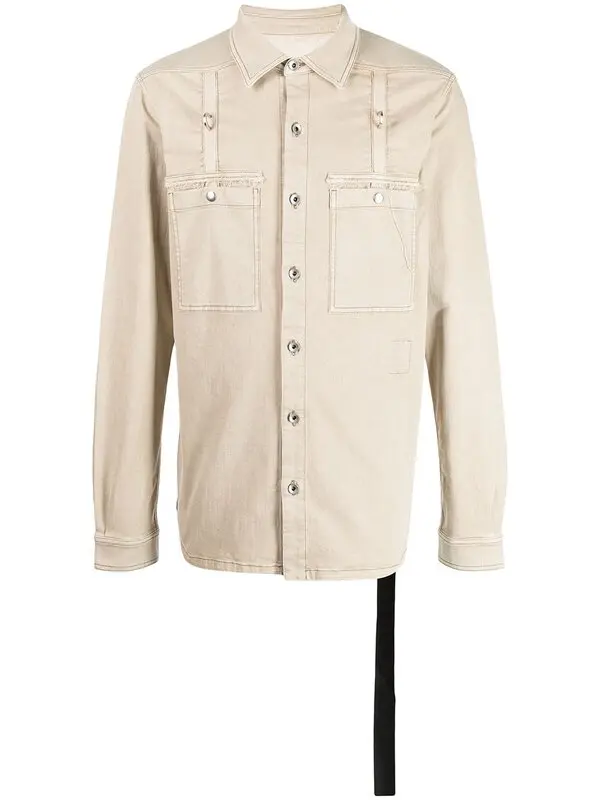 Rick Owens Cotton-blend Shirt Jacket With Contrast Stitching - Brown