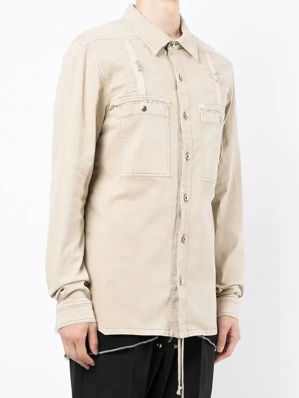 Rick Owens Cotton-blend Shirt Jacket With Contrast Stitching - Brown