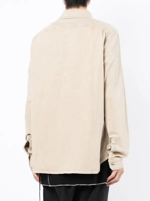 Rick Owens Cotton-blend Shirt Jacket With Contrast Stitching - Brown