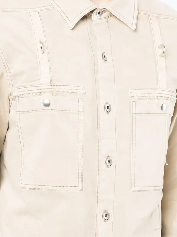 Rick Owens Cotton-blend Shirt Jacket With Contrast Stitching - Brown