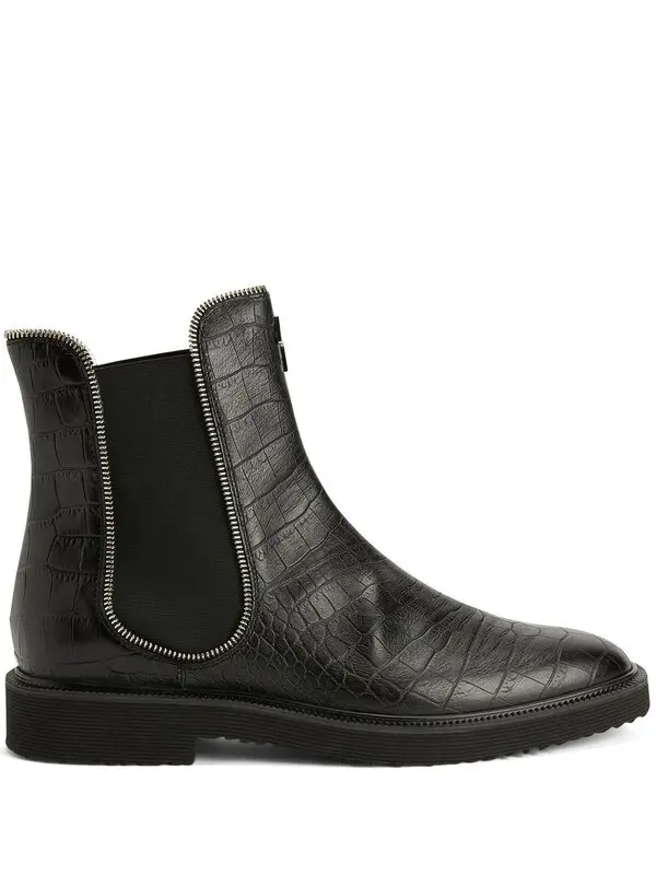 GIUSEPPE ZANOTTI Jaky Crocodile-effect Leather Chelsea Boots - Black