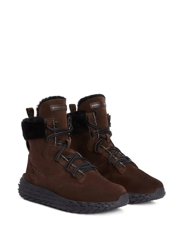 GIUSEPPE ZANOTTI Shearling-trim Hi-top Sneakers - Brown