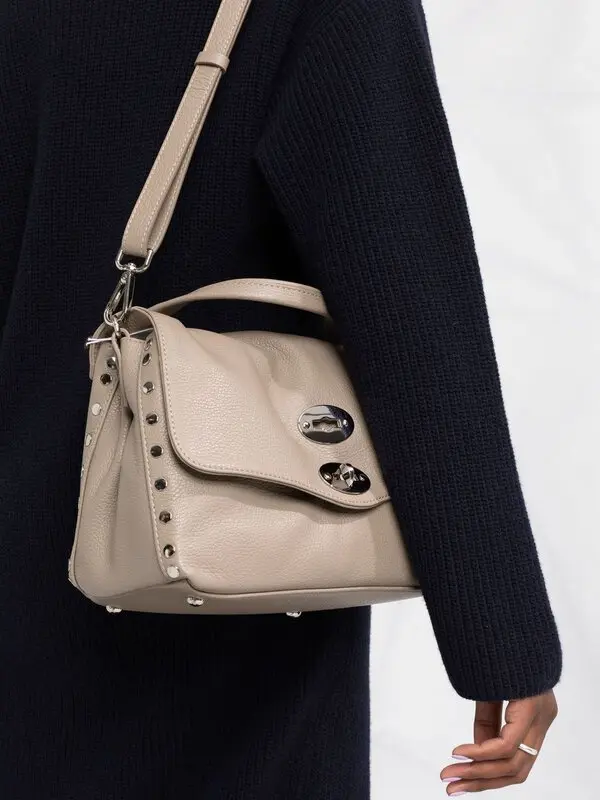 ZANELLATO Leather Shoulder Bag With Stud Detail - Neutrals