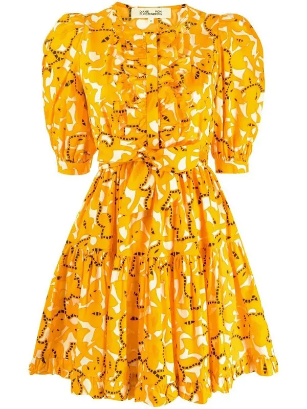 Diane Von Furstenberg Roberta Abstract-print Puff Sleeve Dress - Orange