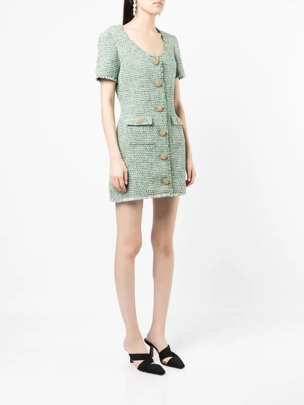 Self-Portrait Boucl Mini Dress In Green - 56% Off | Editorialist