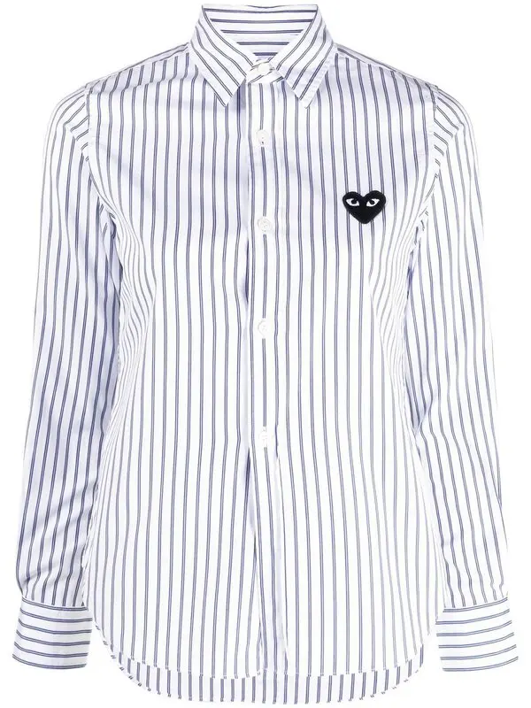 Play Comme Des Garcon Striped Shirt With Heart Logo - Blue