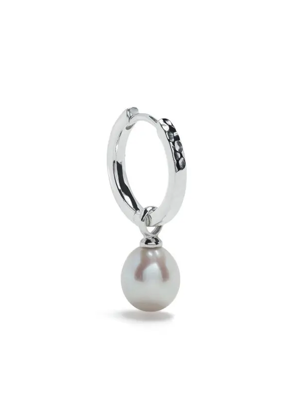 DOWER AND HALL Pearl Pendant Hoop Earring - Silver