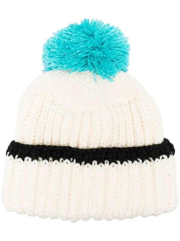 Patou Pompom-trim Knitted Beanie - White
