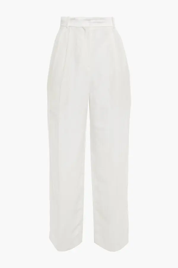 Sandro Pleated Slubwoven Wideleg Pants - Ivory