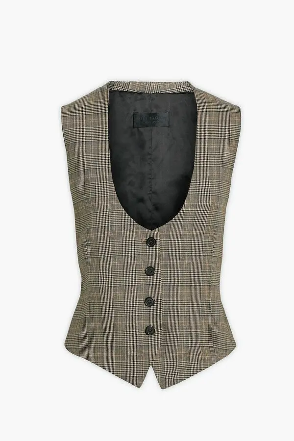 NILI LOTAN Colin Checked Wool Vest - Sand