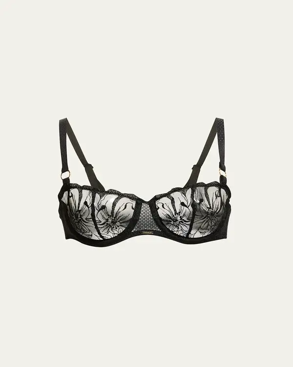 Chantelle Fleur Floral-embroidered Scalloped Demi Bra - Black