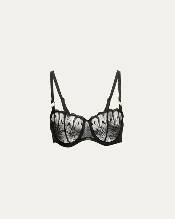Chantelle Fleur Floral-embroidered Scalloped Demi Bra - Black