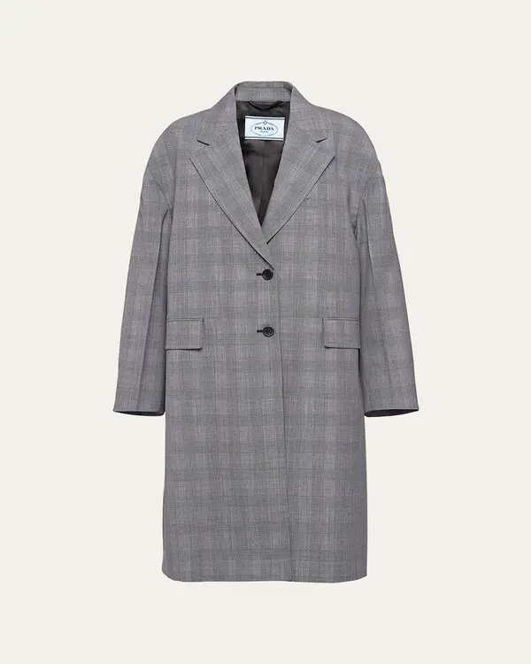 Prada Prince De Galles Plaid Wool Coat F0480 Ardesia Editorialist