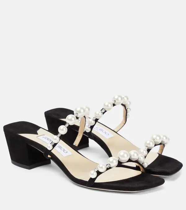 JIMMY CHOO Amara 45 Embellished Suede Sandals - Black