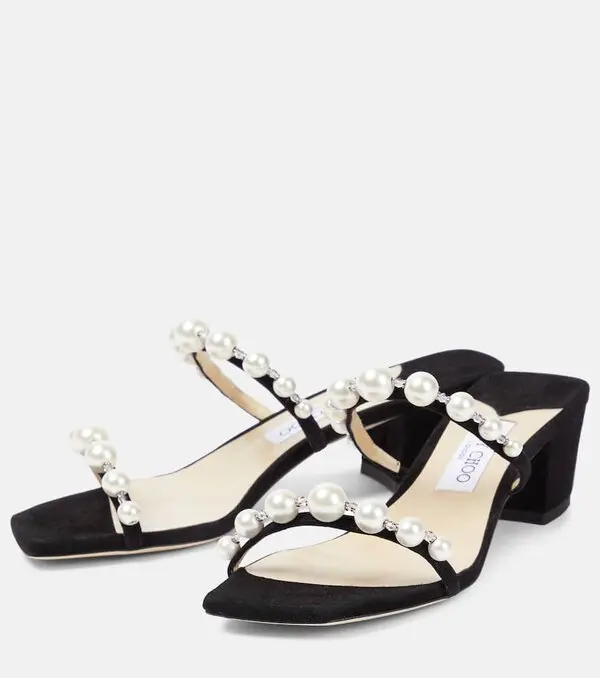 JIMMY CHOO Amara 45 Embellished Suede Sandals - Black