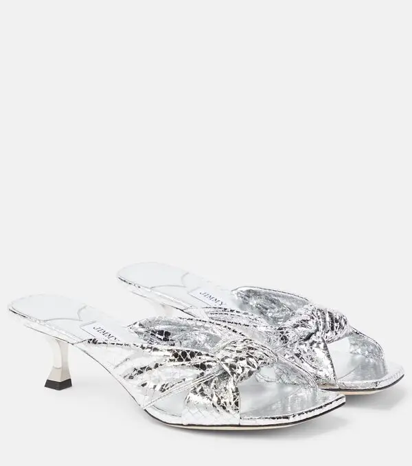 JIMMY CHOO Avenue 50 Snake-effect Mules - Silver
