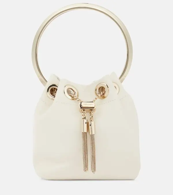 JIMMY CHOO Bon Bon Micro Leather Bucket Bag - White