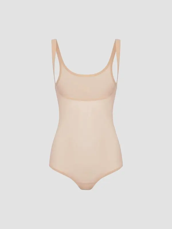 Wolford Formfitting Sheer Tulle Bodysuit - Clay