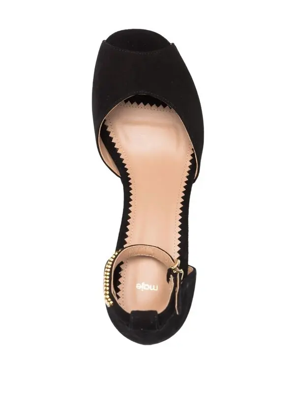 Maje Suede Crystal-embellished High Block Heel Platform Sandals