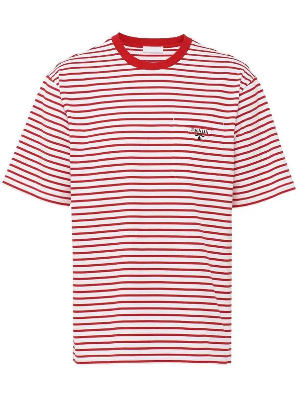 Prada Striped Triangle-logo T-shirt