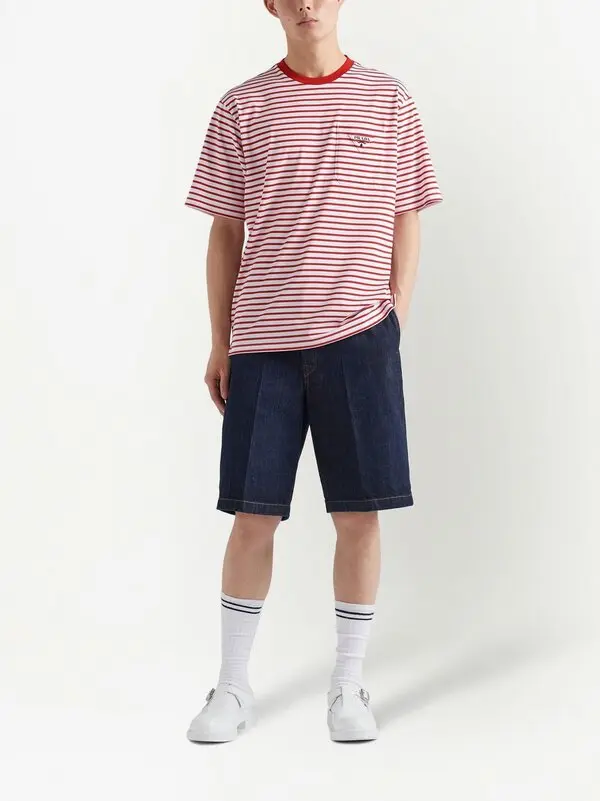 Prada Striped Triangle-logo T-shirt