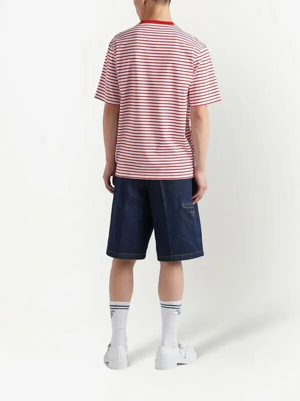 Prada Striped Triangle-logo T-shirt
