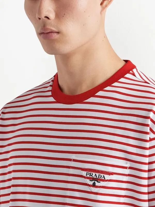 Prada Striped Triangle-logo T-shirt