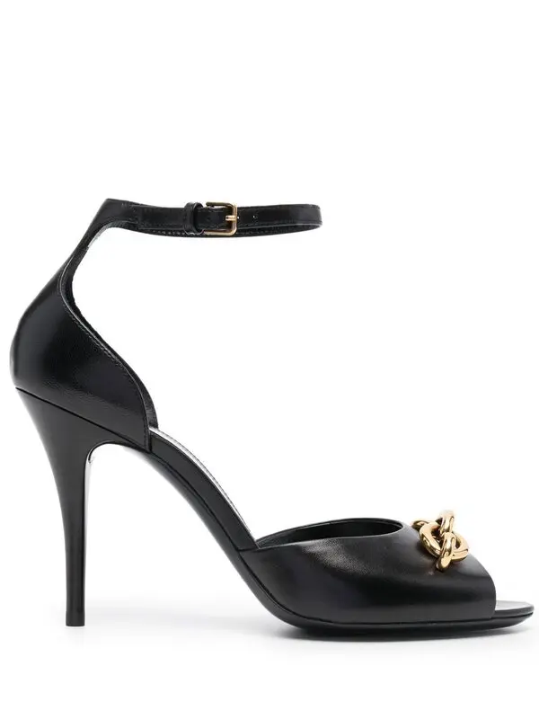 Saint Laurent Leather Chain-strap Peep-toe Sandals