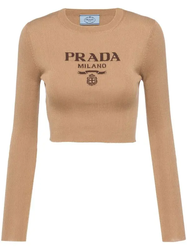 Prada Intarsia-knitted Logo Top - Brown