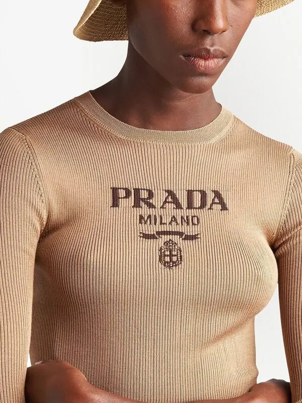 Prada Intarsia-knitted Logo Top - Brown