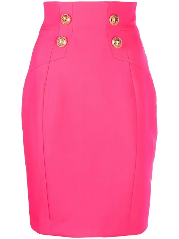 Balmain Logo-button Pencil Skirt - Pink