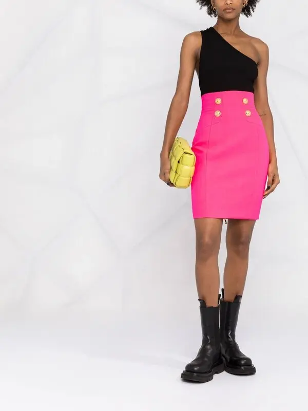 Balmain Logo-button Pencil Skirt - Pink