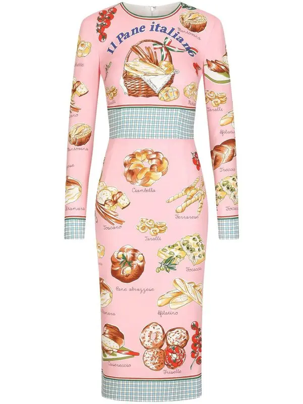Dolce & Gabbana Printed Long-sleeve Midi Dress - Pink