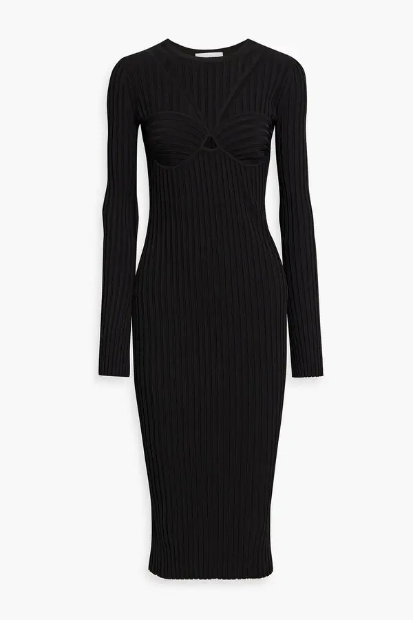 Helmut Lang Cutout Ribbed Jersey Midi Dress - Black