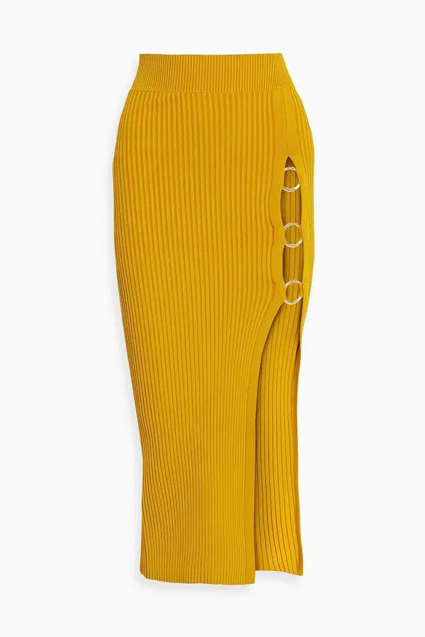 NICHOLAS Embellished Ribbedknit Midi Skirt - Marigold